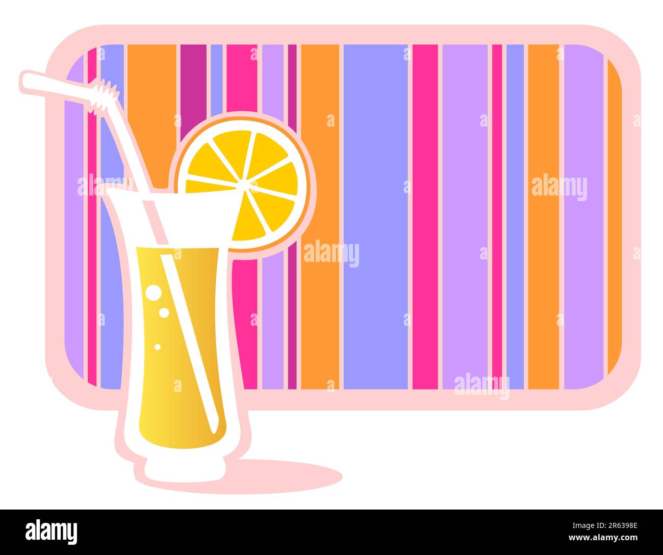 Stylized glass of lemonade with striped frame isolated on a white ...