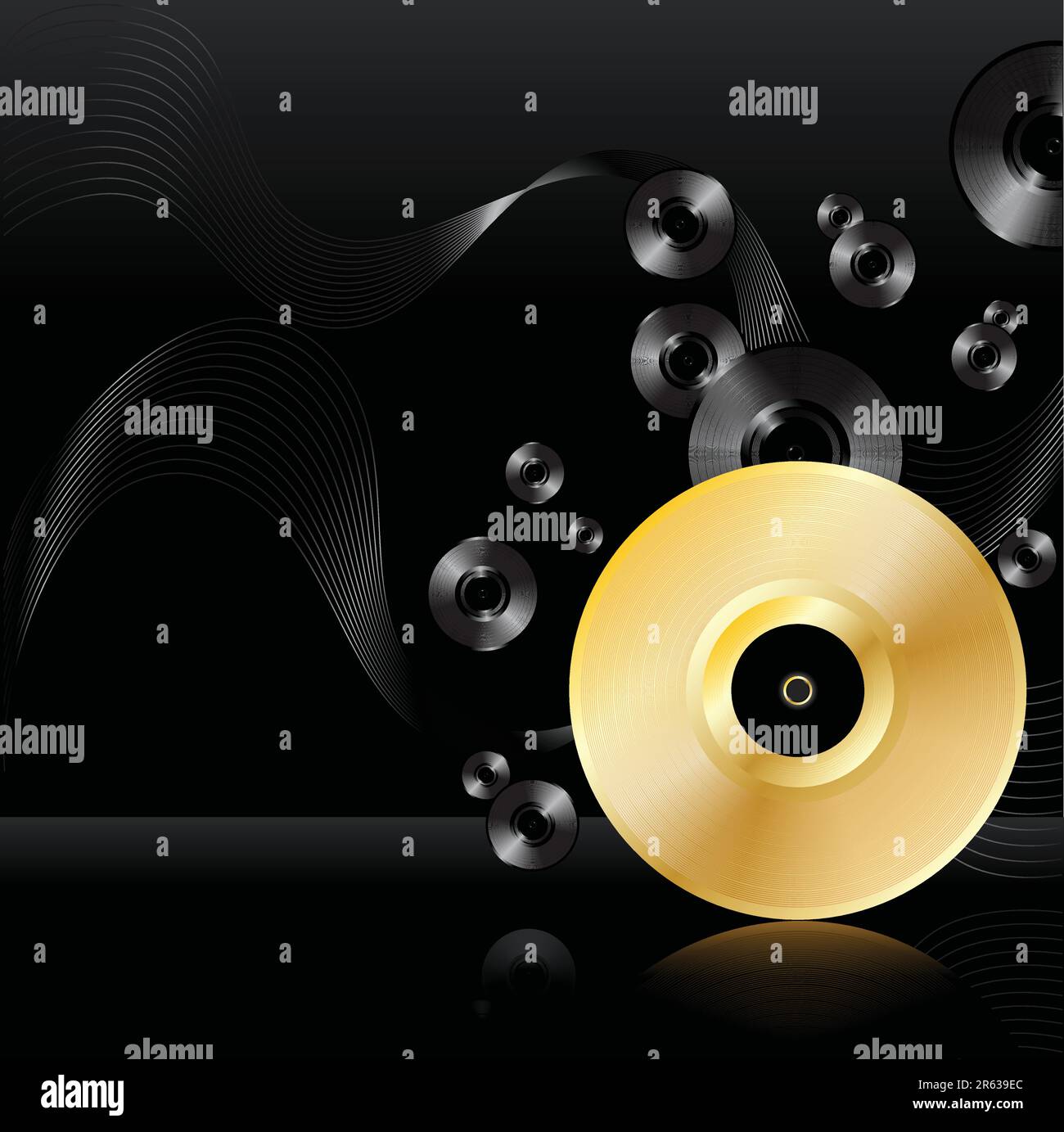 Background illustration with reflective gold and vinyl discs Stock ...