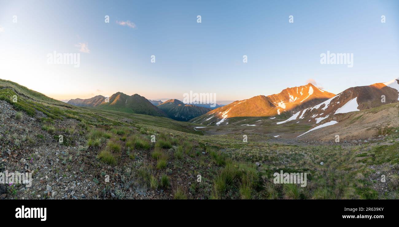 Sunset panoramic views over back country area near Paddy Peak on the ...