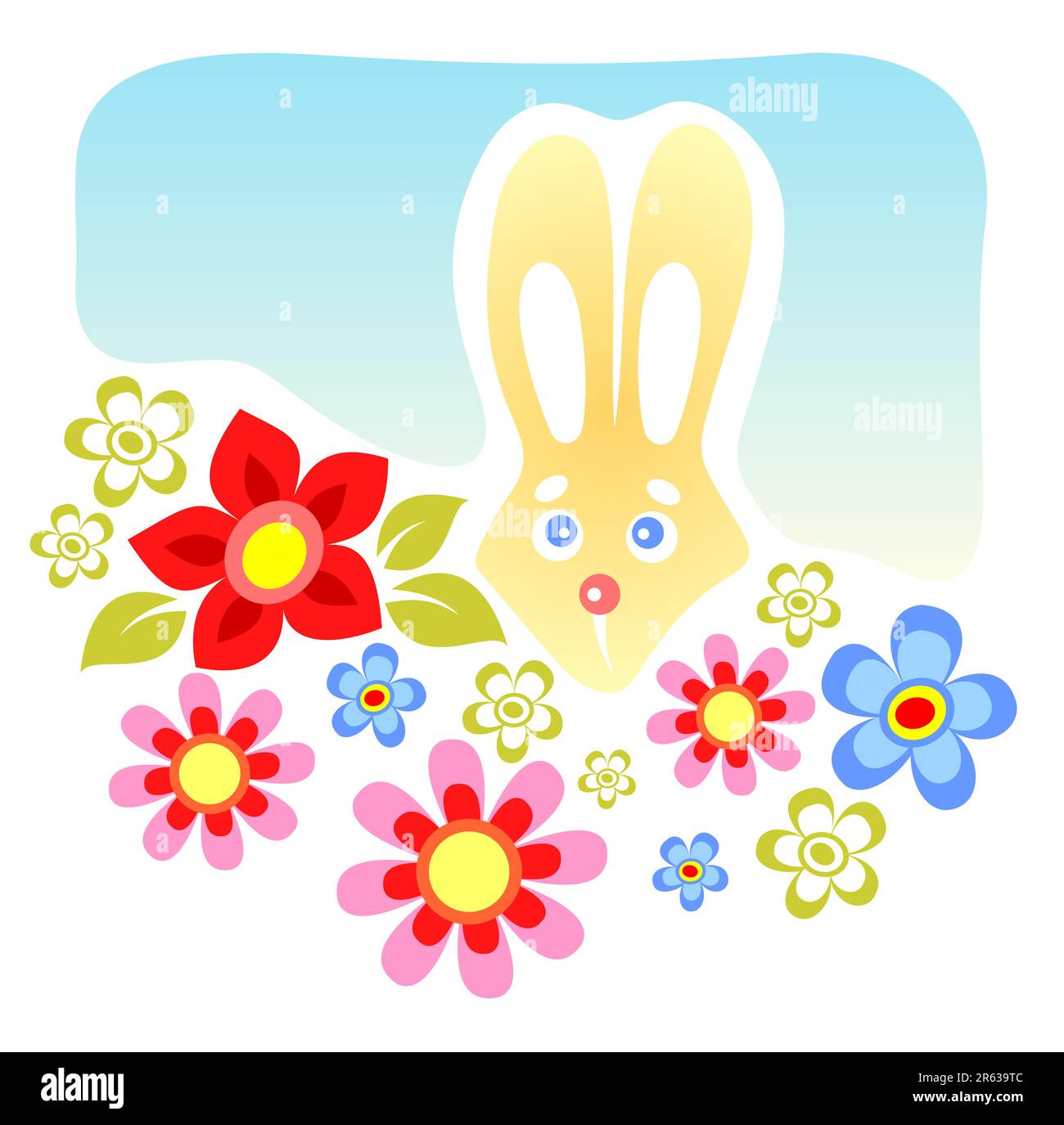 Cartoon rabbit with flowers on a blue background Stock Vector Image ...