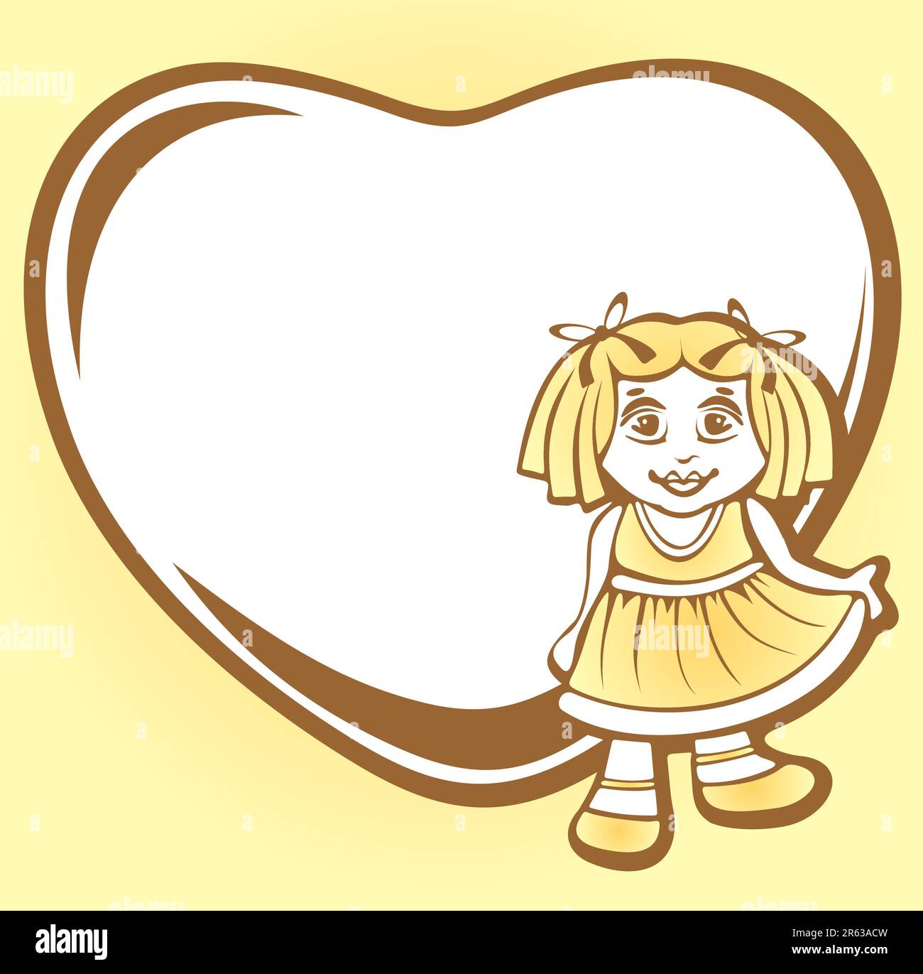 Cartoon girl with heart frame on a yellow background Stock Vector Image ...