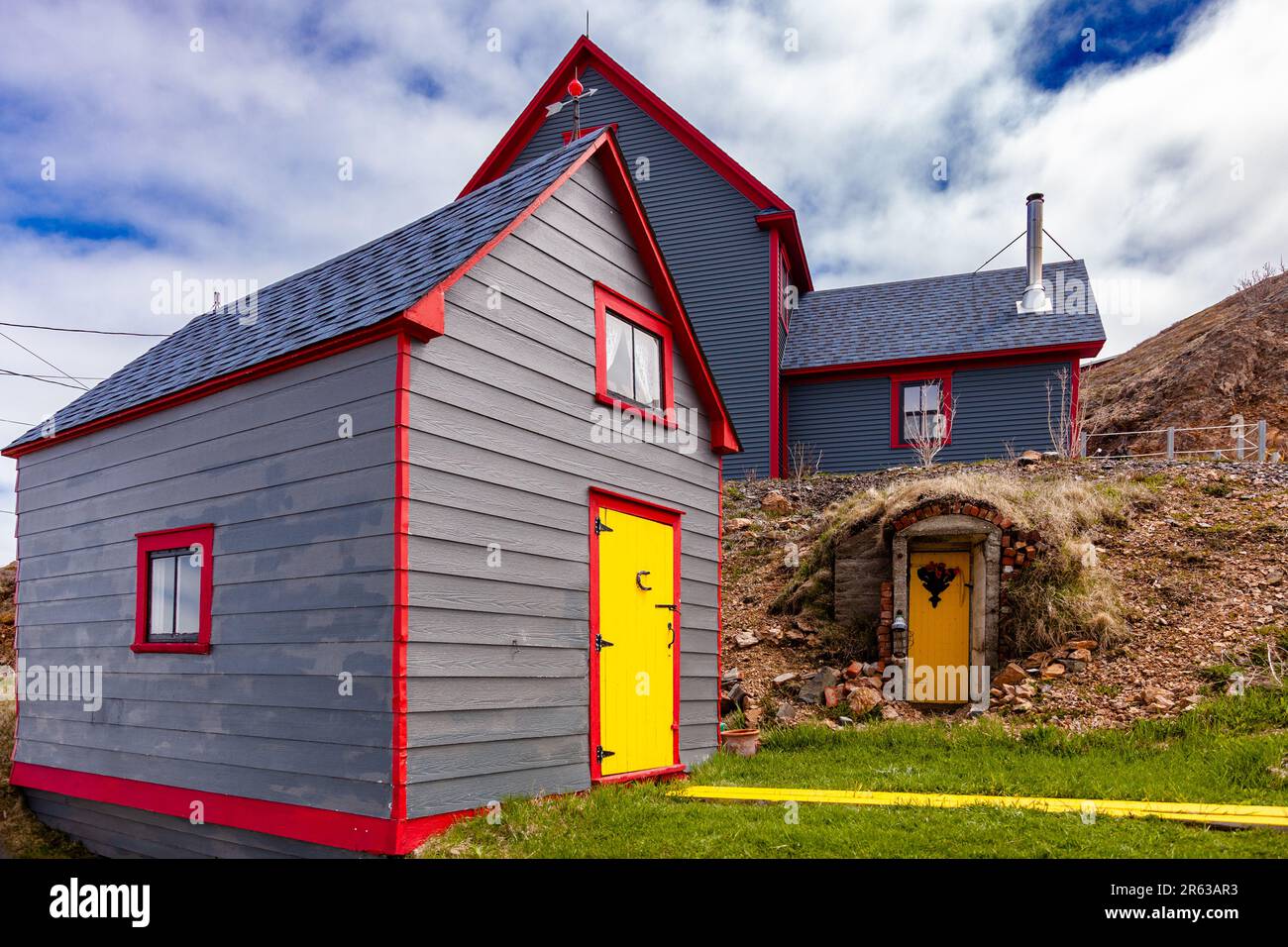 A colourful home is seen in northern Newfoundland Stock Photo - Alamy