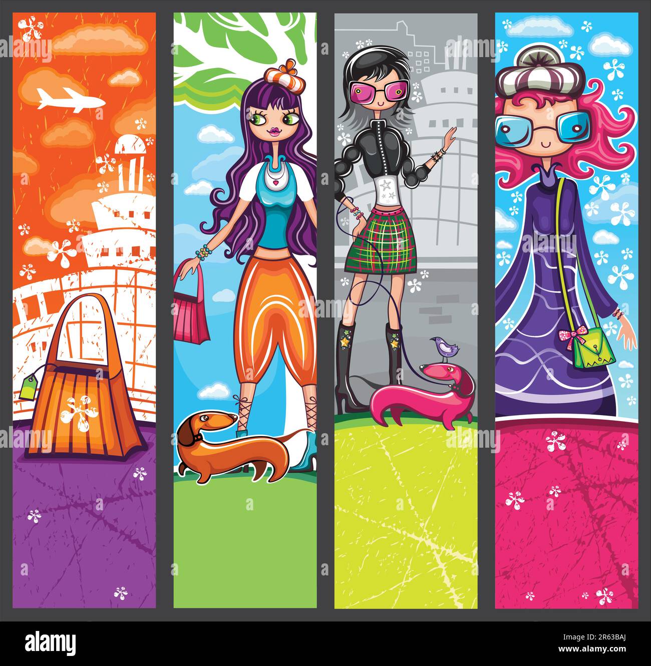 Urban shopping girls - banners set with copyspace (girls banners series ...
