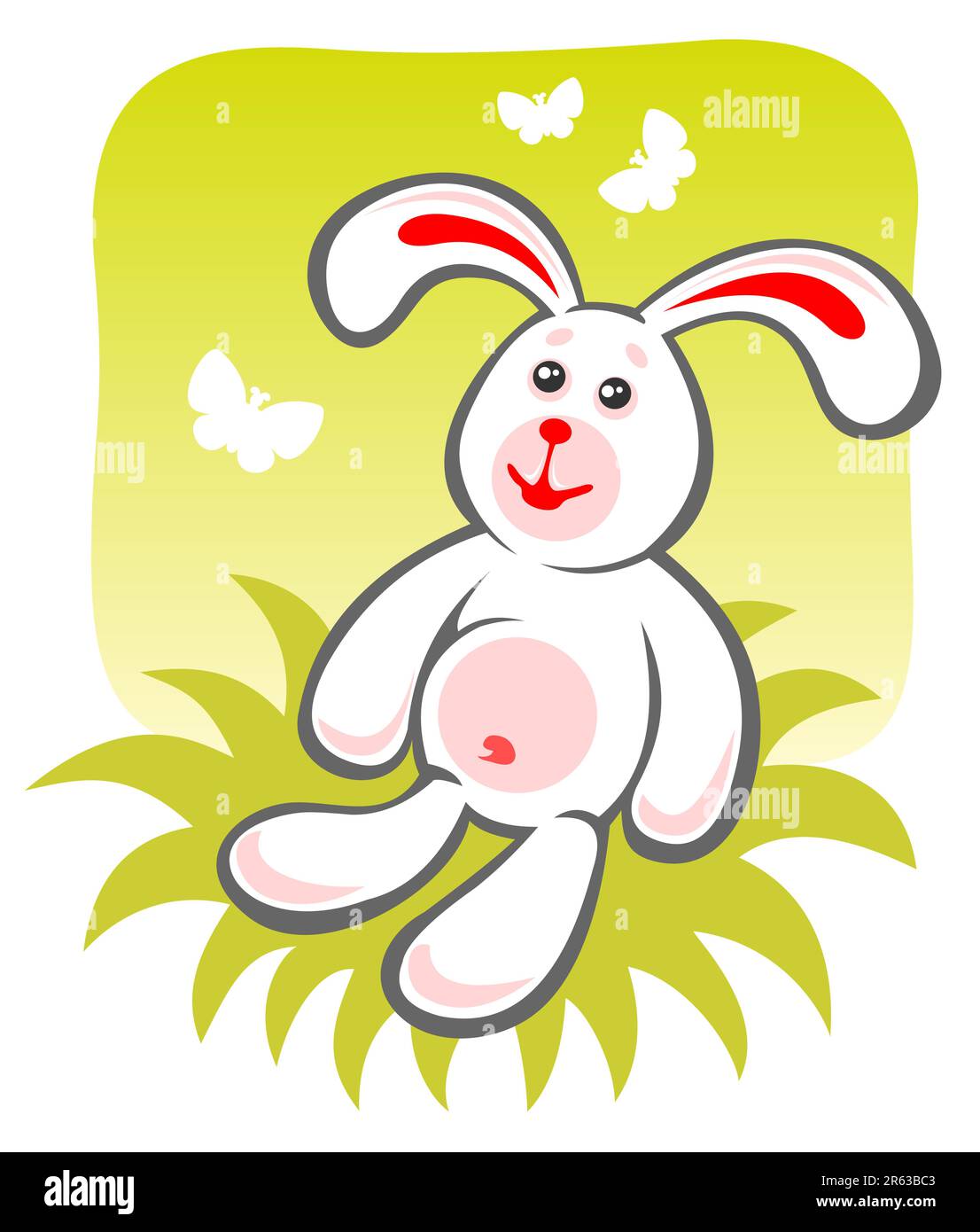 Cartoon happy rabbit sitting on a green background Stock Vector Image ...