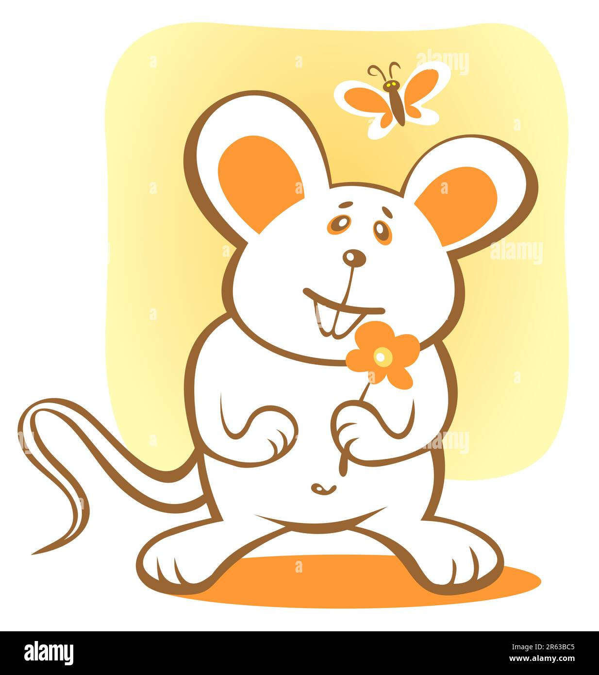 Cartoon happy mouse and flower on a yellow background Stock Vector ...