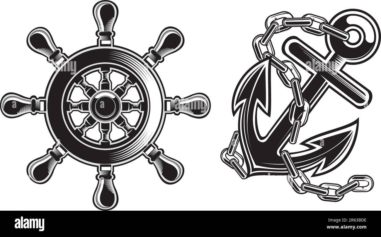 ship steering wheel and anchor Stock Vector Image & Art - Alamy