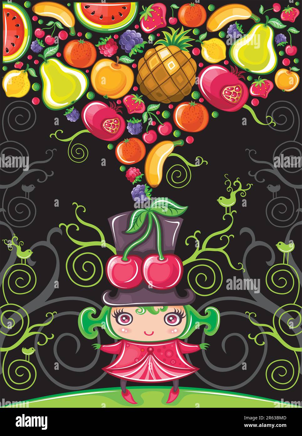 Different types of delicious fruits combined in a shape of fruit splash ...