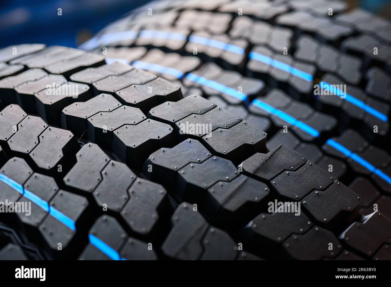 Car tire with blue markings before vulcanization process Stock Photo ...