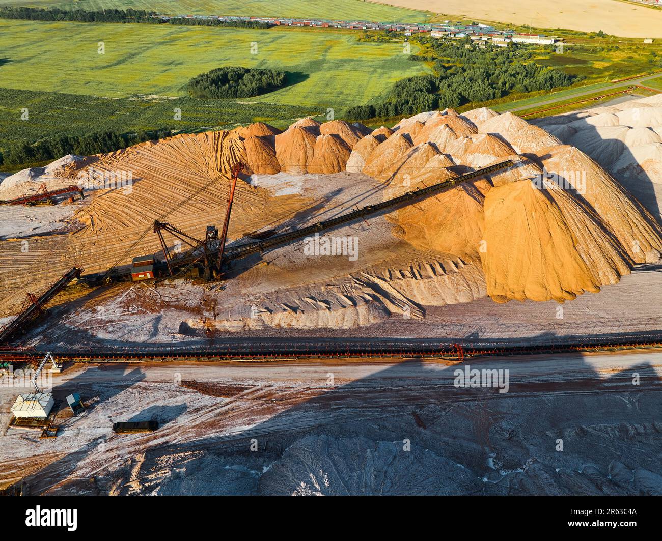 Movable belt conveyor for transportating sand and gravel Stock Photo ...