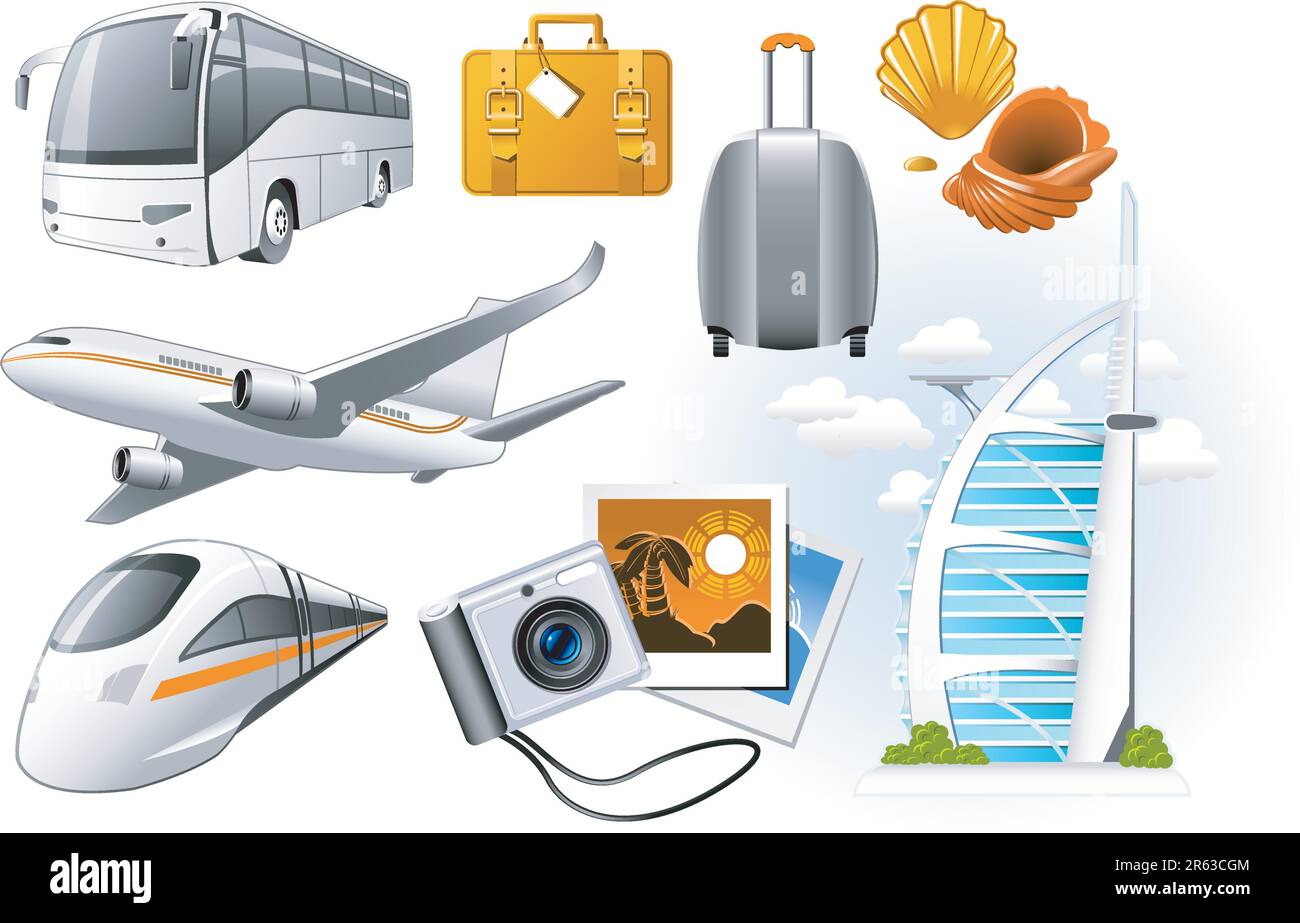 Travel icons with transport and rest attributes Stock Vector Image ...