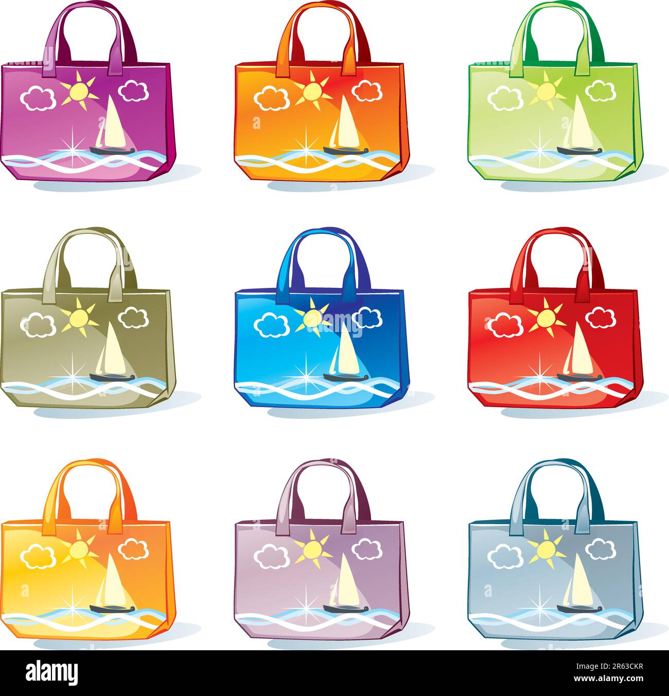 fully editable vector illustration of isolated colored bags set Stock ...