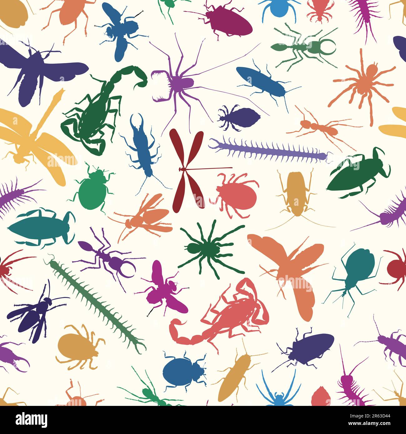 Editable vector seamless tile of various insects and other ...