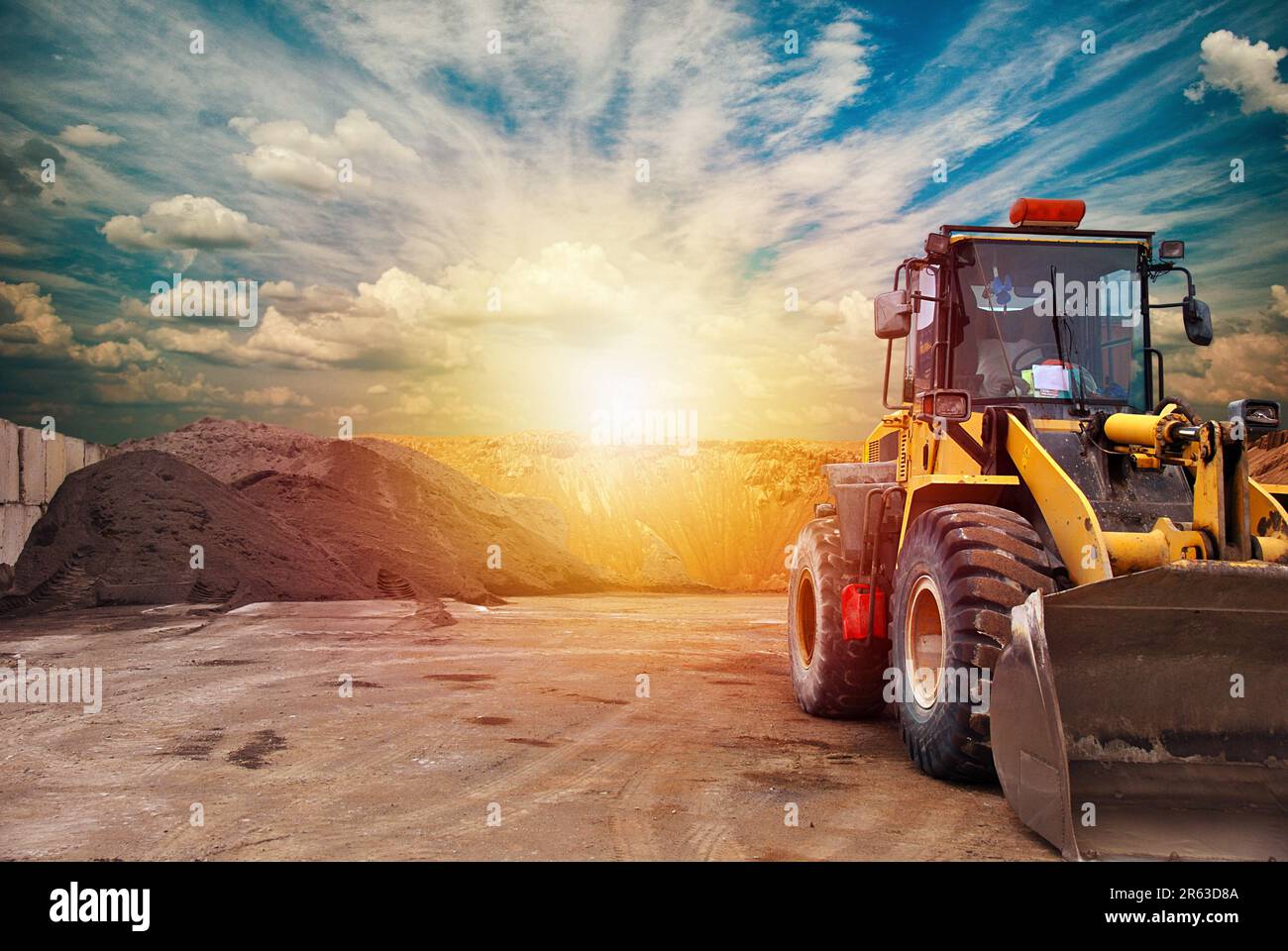 Heavy equipment machine wheel loader on construction site . Precast and ...