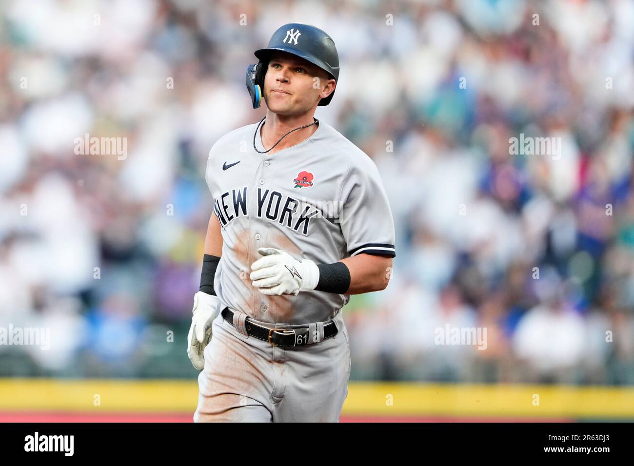 New York Yankees' Jake Bauers jogs the bases after hitting a home run ...