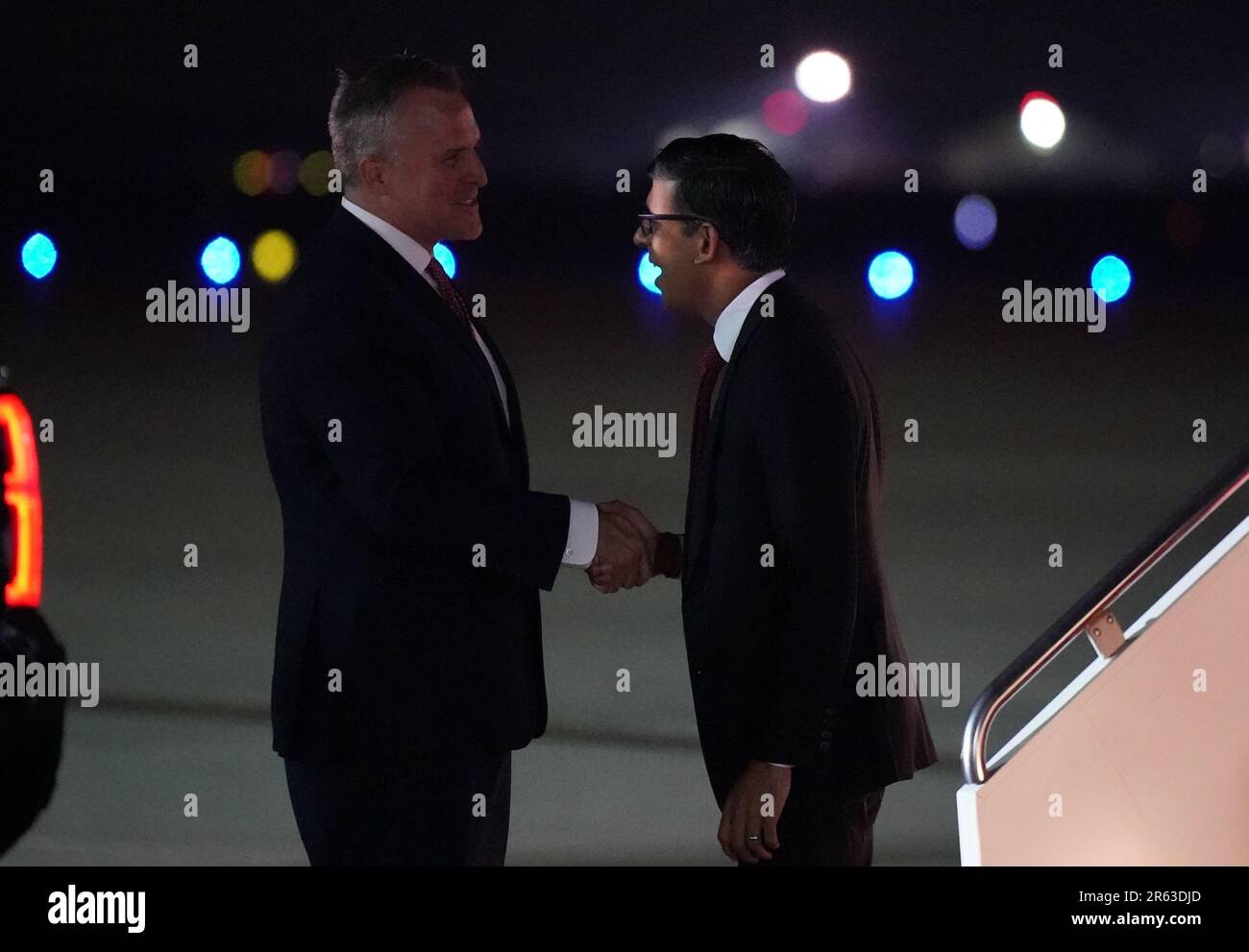 Prime Minister Rishi Sunak is welcomed by the US chief of protocol ...