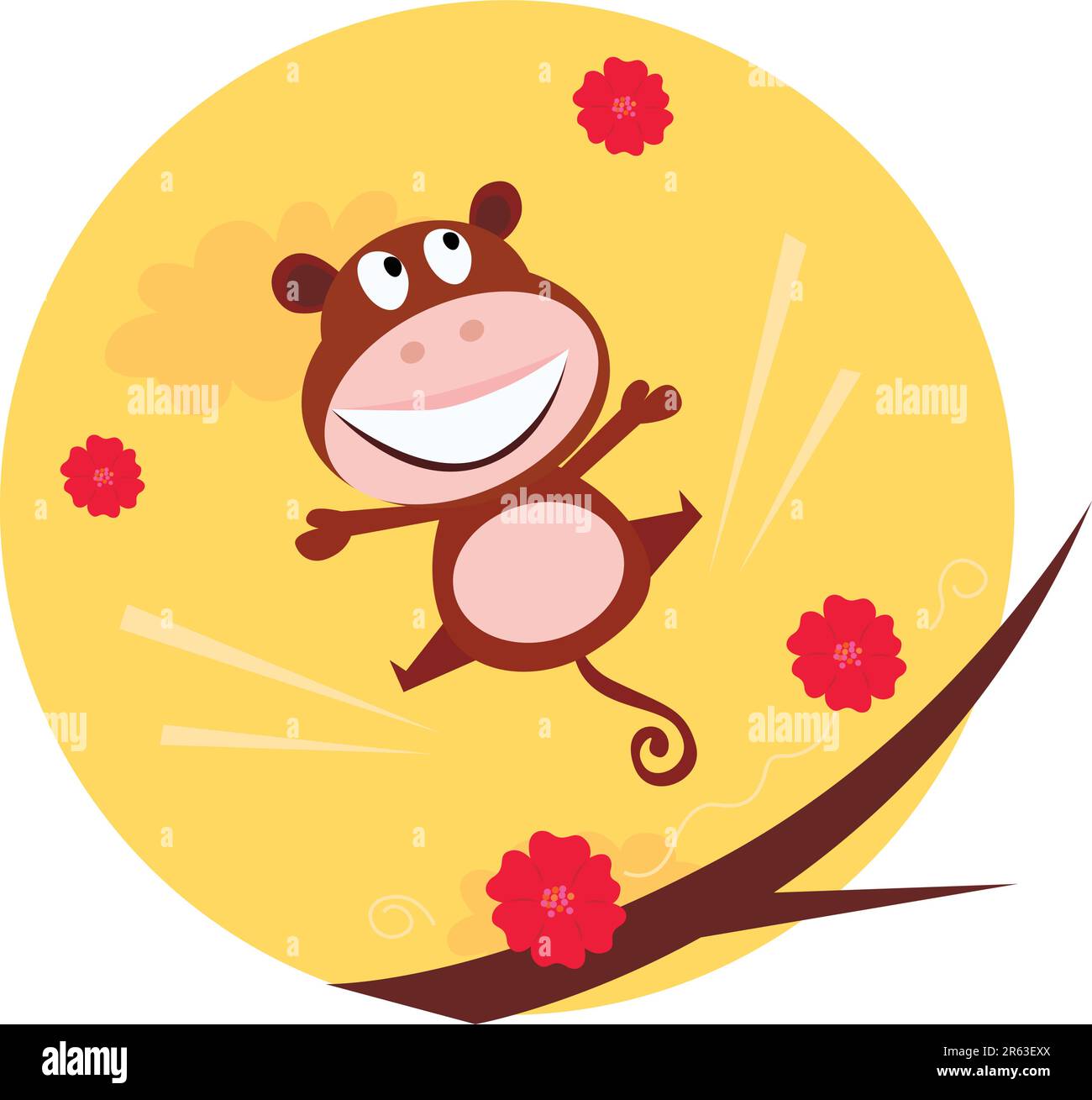 Cute brown monkey is jumping in the air. Vector cartoon illustration ...