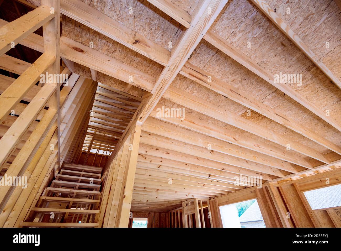 Wooden beams are used as inside frame support during construction of ...