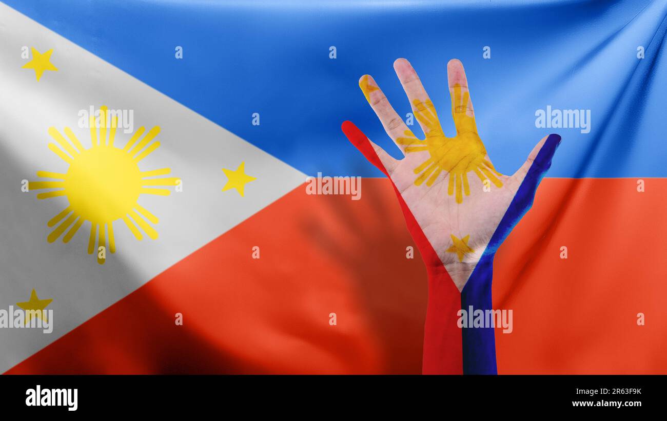 A human hand with a Philippine flag color. Philippines Independence Day ...
