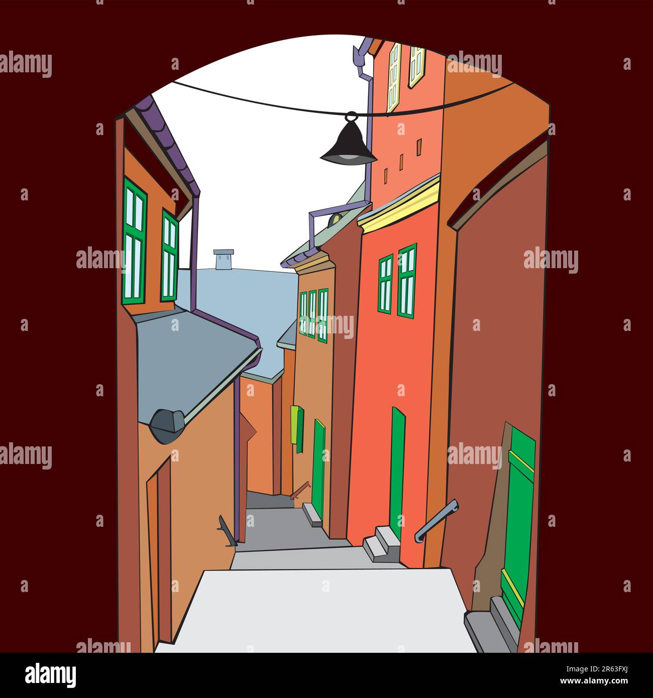 fully editable vector illustration of an old town by day Stock Vector ...