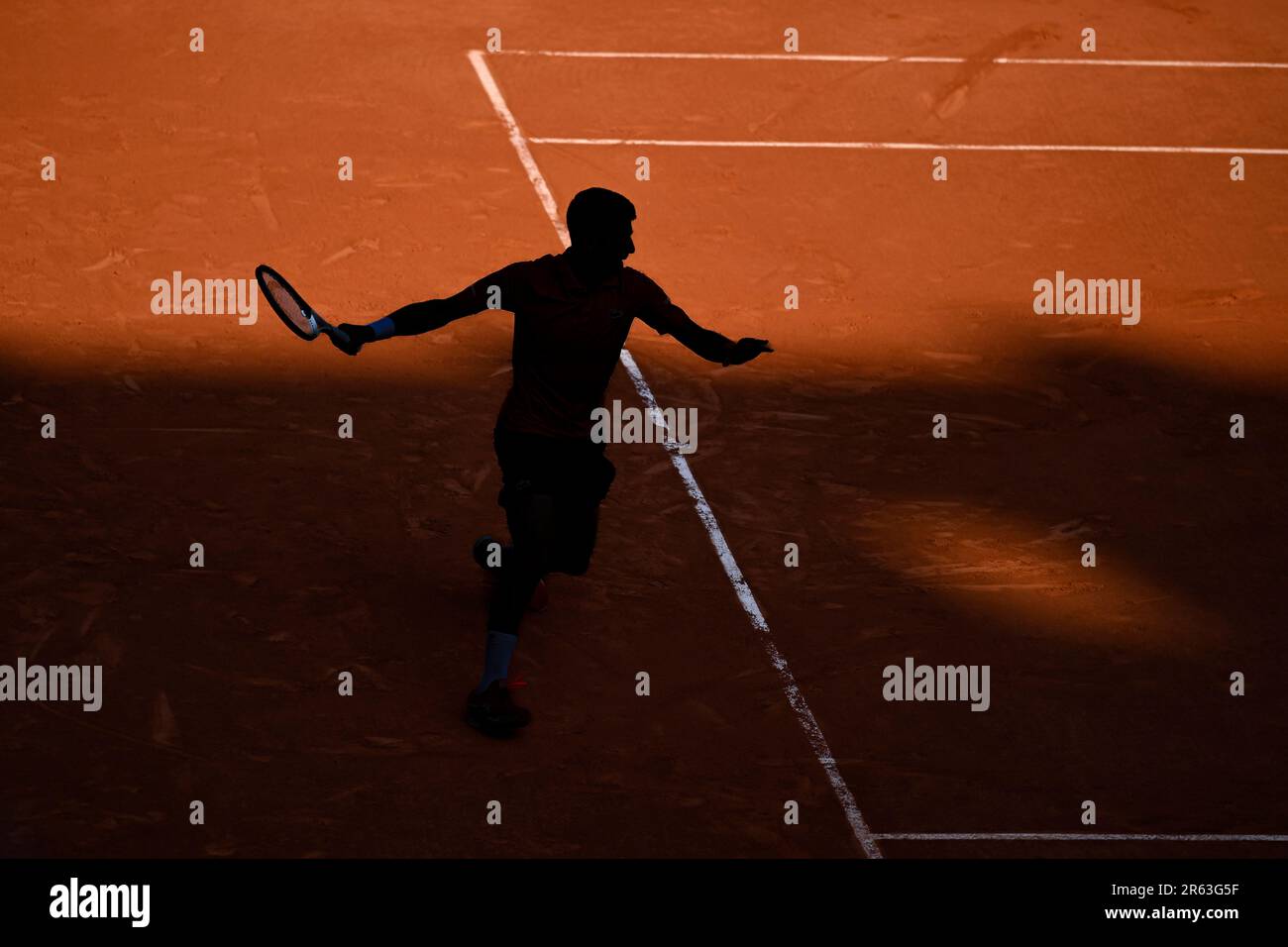 Paris, France. 06th June, 2023. Novak Djokovic in the shadows ...