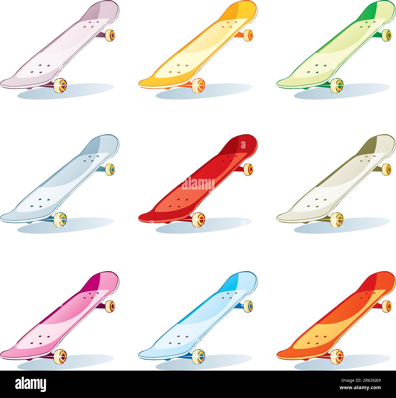 fully editable vector illustration of isolated colored skateboard set ...