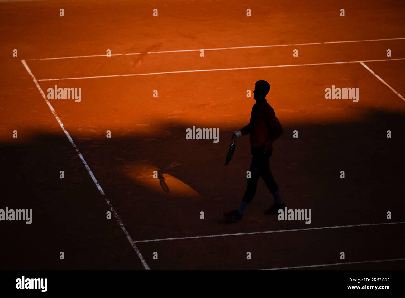 Paris, France. 06th June, 2023. Novak Djokovic in the shadows ...