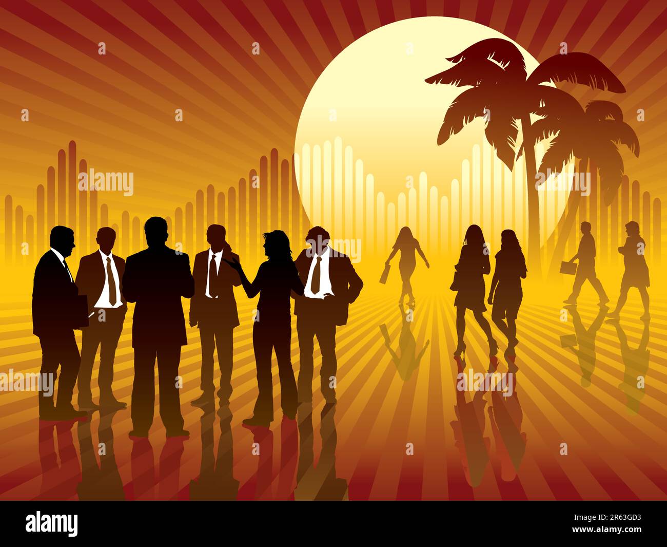 People are talking, sun and graph in the background, conceptual ...