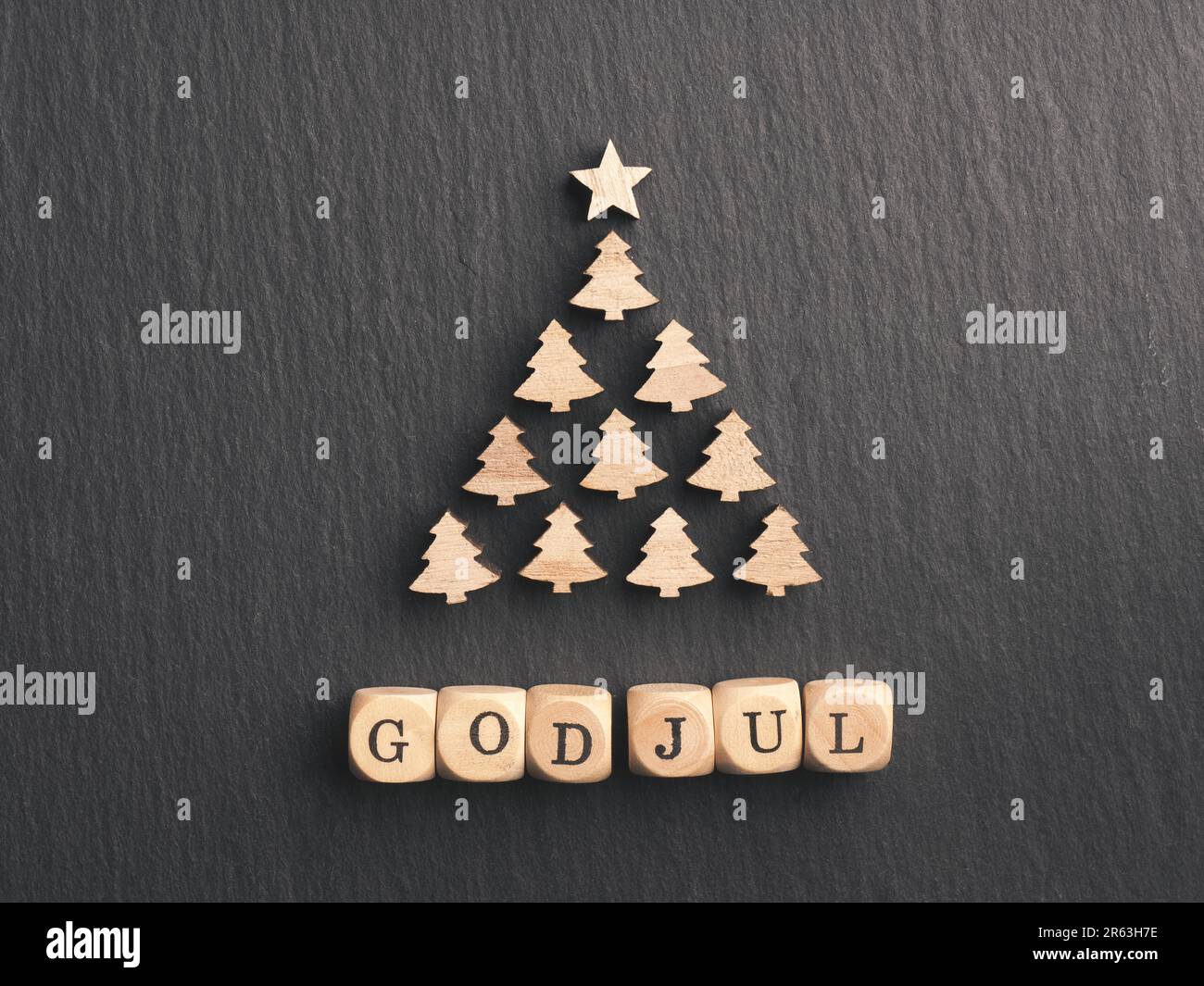 God Jul, Scandinavian Merry Christmas on small wooden dices with an ...