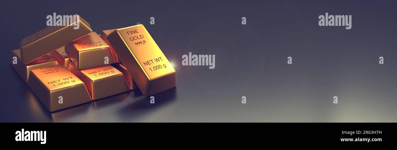 Stacked fine gold bars on a bright background, 3d rendering, financial ...