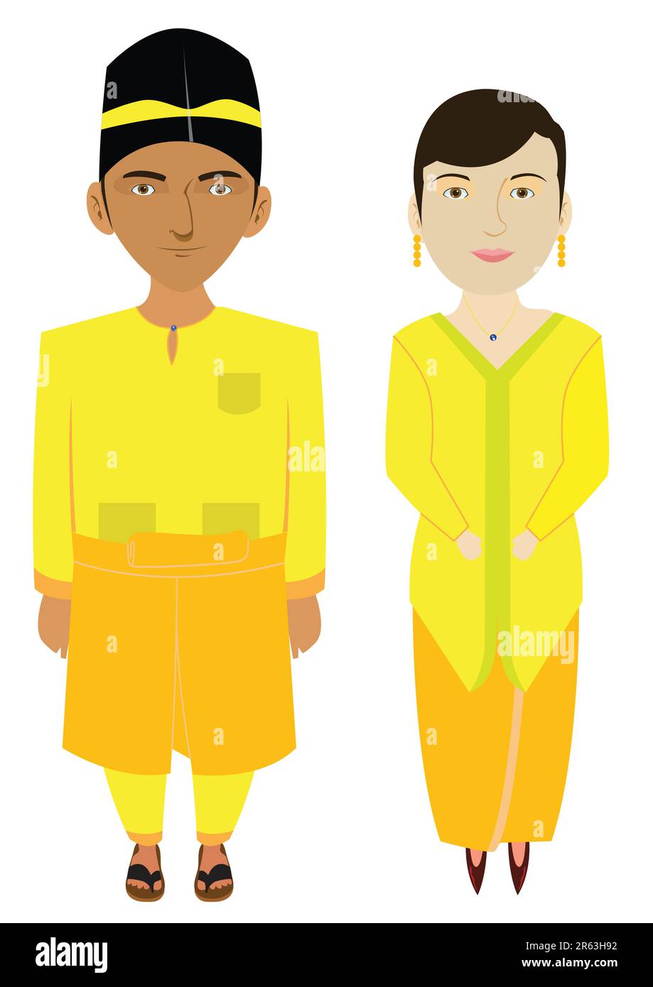 Malaysia Malays Traditional Costume Illustration In Vector Stock Vector Image And Art Alamy