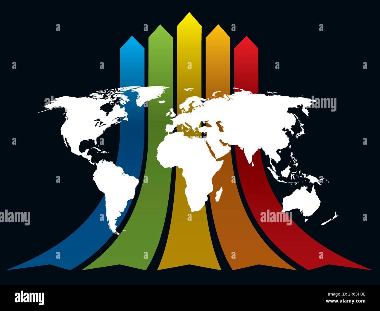White world map on a rainbow background, conceptual business ...