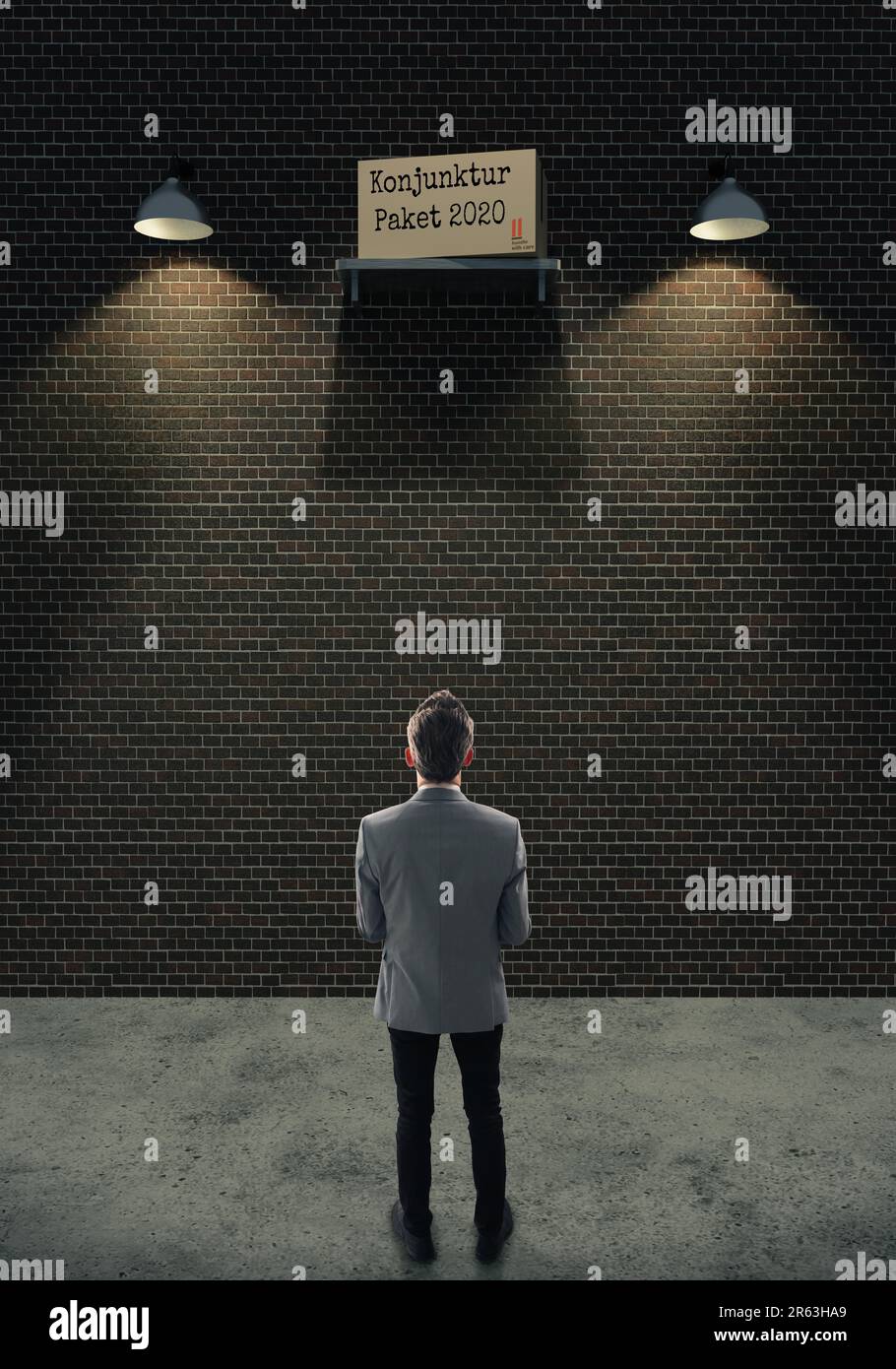 A cardboard box with the inscription economic stimulus package 2020 on ...