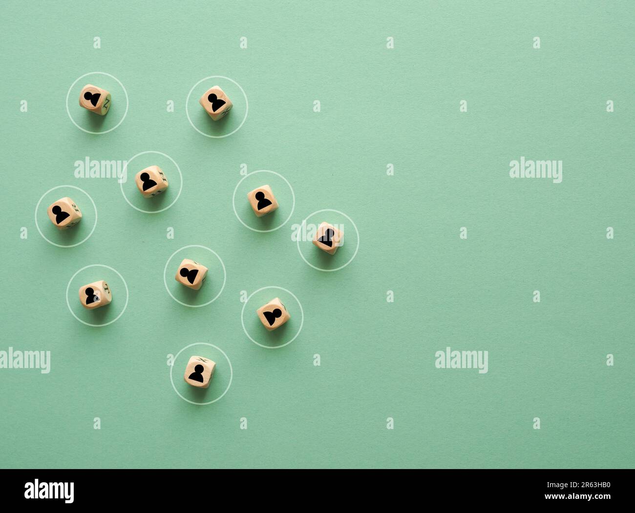 Small wooden blocks with character icons and a circle around them as a ...