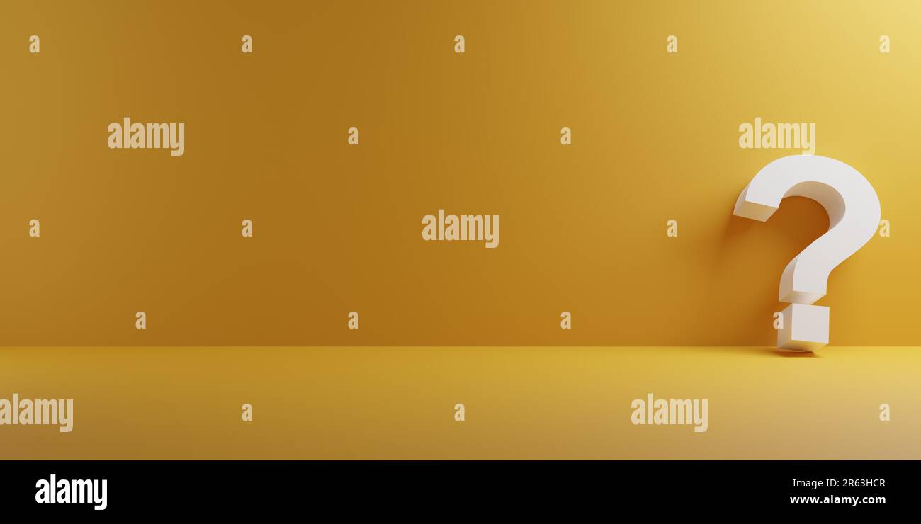 White question mark on a yellow background with reflections, 3d ...