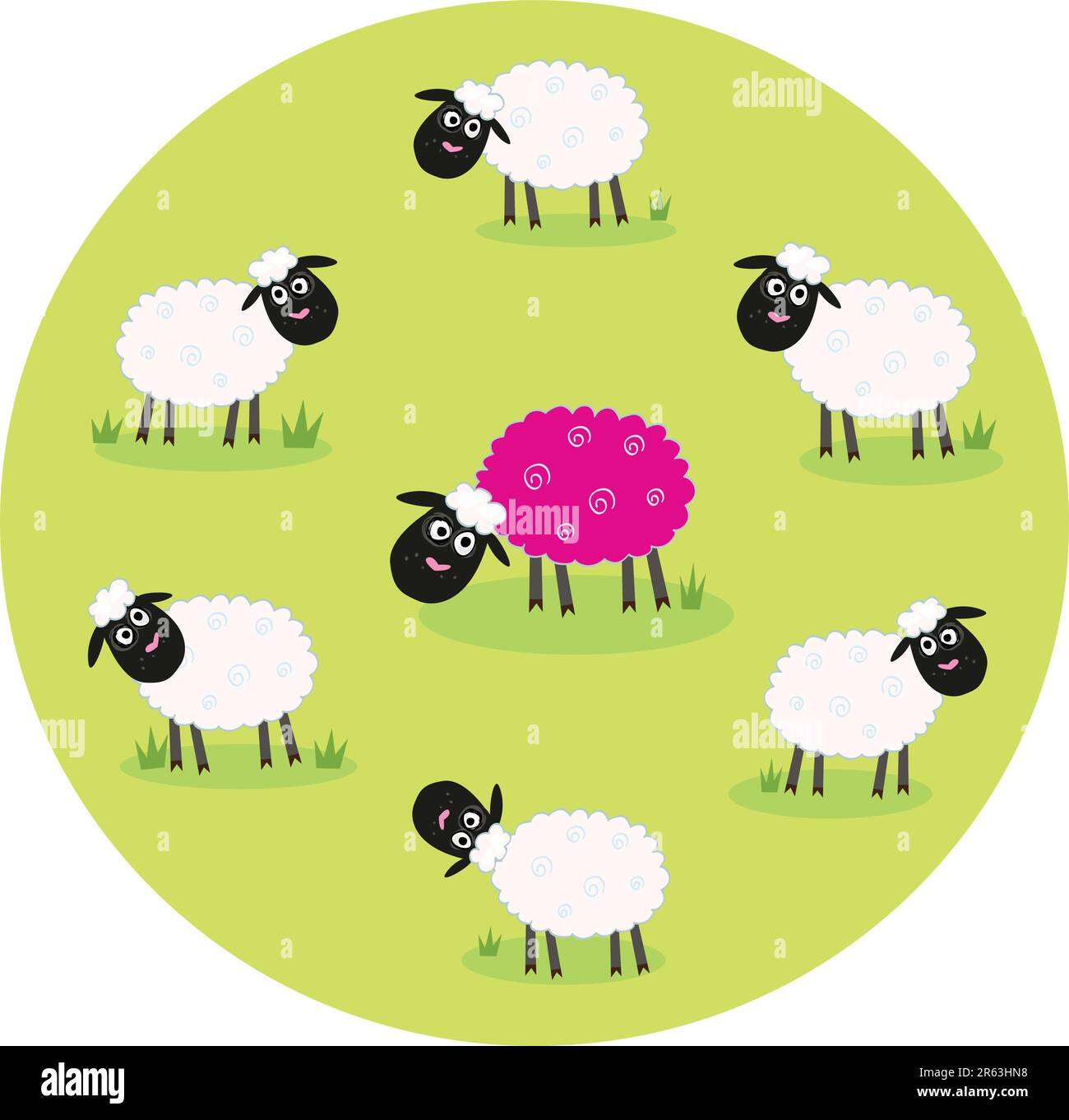 Stylized vector illustration of sheep family. The pink sheep is ...