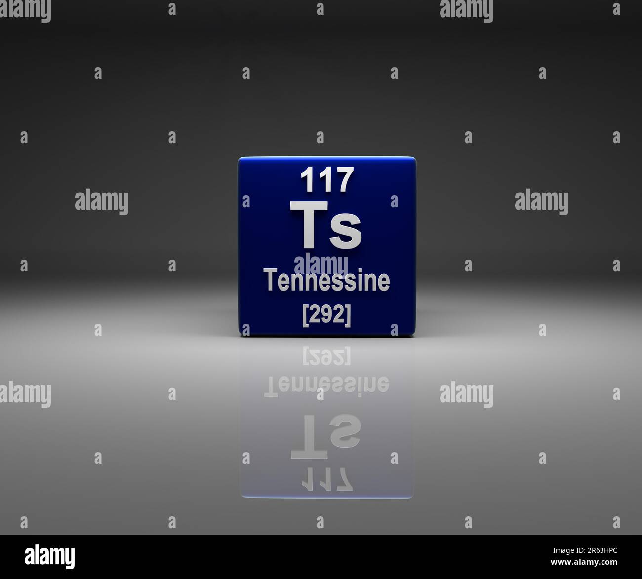 Cube with Tennessine number 117 periodic table, 3d rendering Stock ...