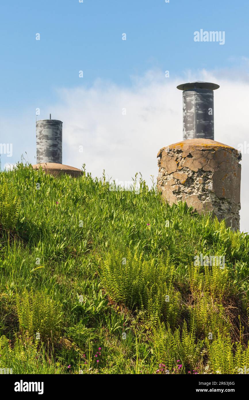 Old army bunker ventilation tubes on Vallisaari island in Helsinki ...