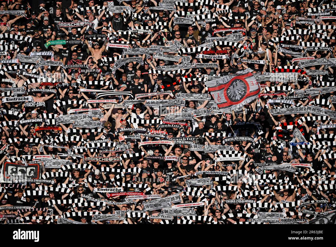Fan block, fans, scarves SGE Eintracht Frankfurt, 80th DFB Cup final ...