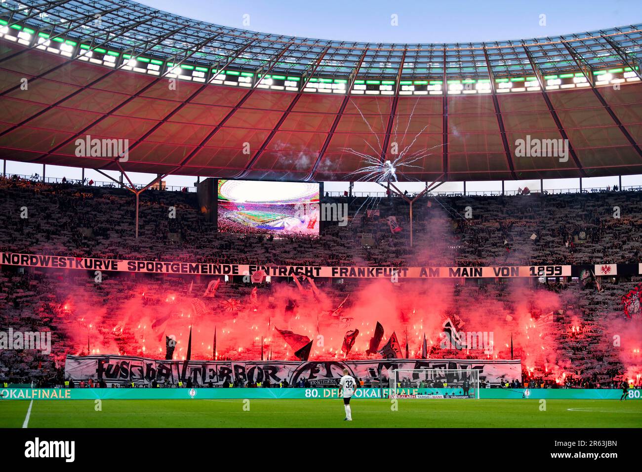 Bengalos, pyrotechnics, pyro, fireworks, in the Frankfurt fan block ...