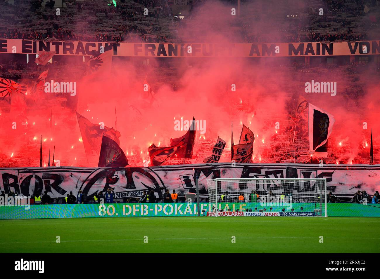 Bengalos, pyrotechnics, pyro, fireworks, in the Frankfurt fan block ...