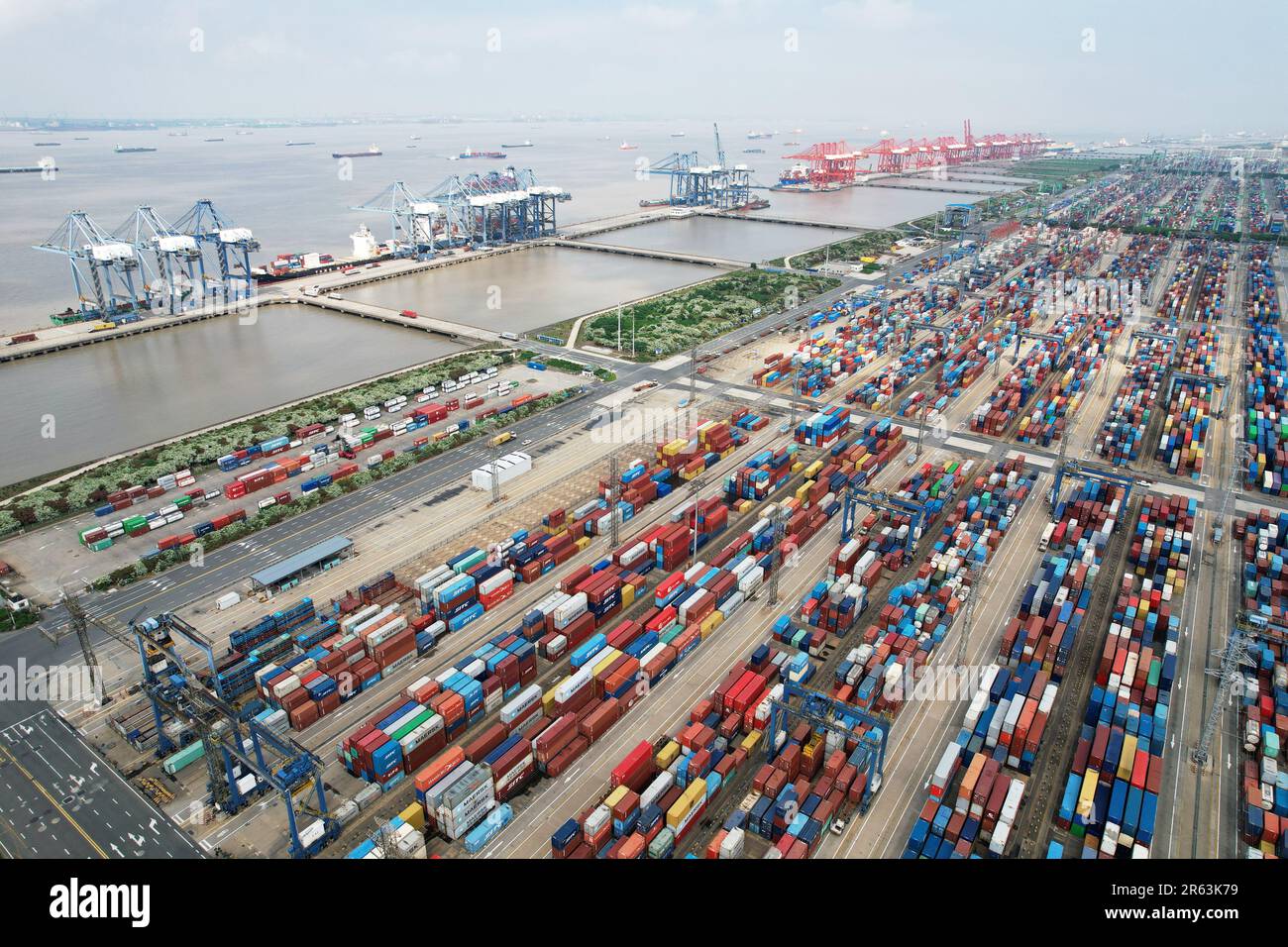 SHANGHAI, CHINA - JUNE 6, 2023 - Aerial photo taken on June 6, 2023 shows container handling ...
