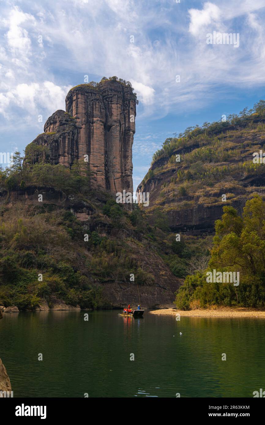 Bamboo rafts (boat) rafting in the river of Nine Bends, The highlight ...