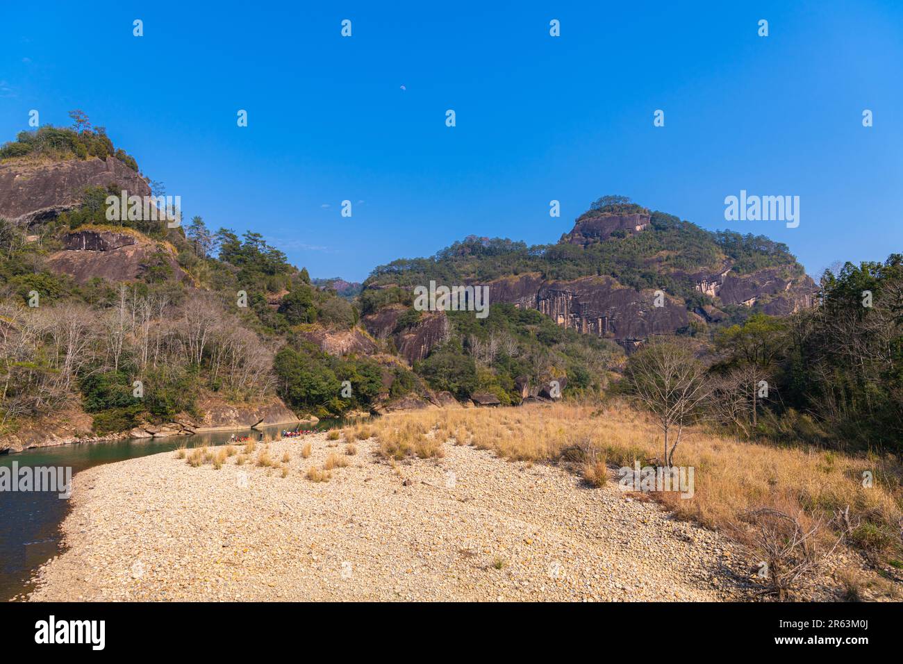 Scenic landscape of Wuyi Mountains peaks and the River of Nine Bends ...