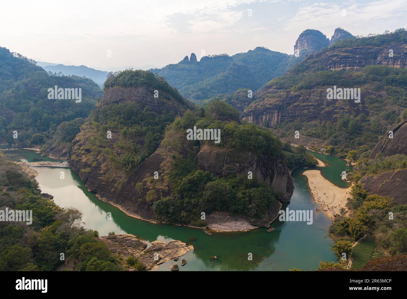River making a 360 degree turn in front of a stiff rock in Wuyishan ...