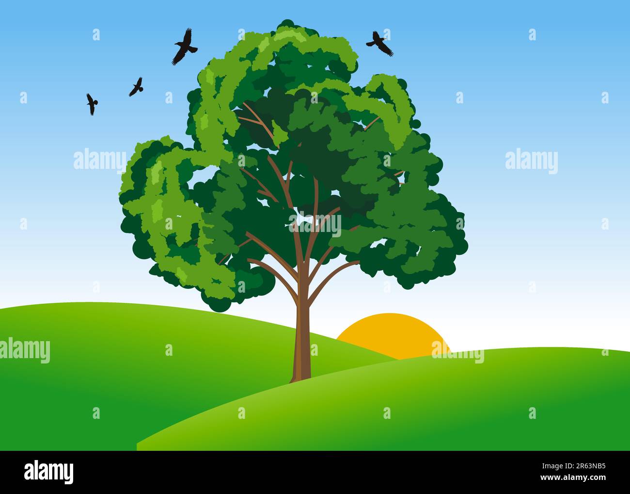 vector illustration of tree in green valley Stock Vector Image & Art ...