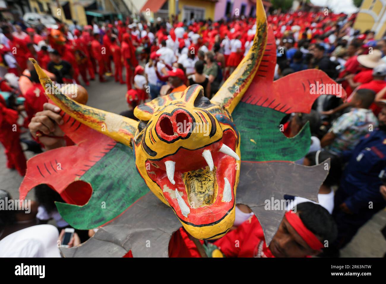 The Diablos de Yare walk on the streets of San Francisco de Yare during ...