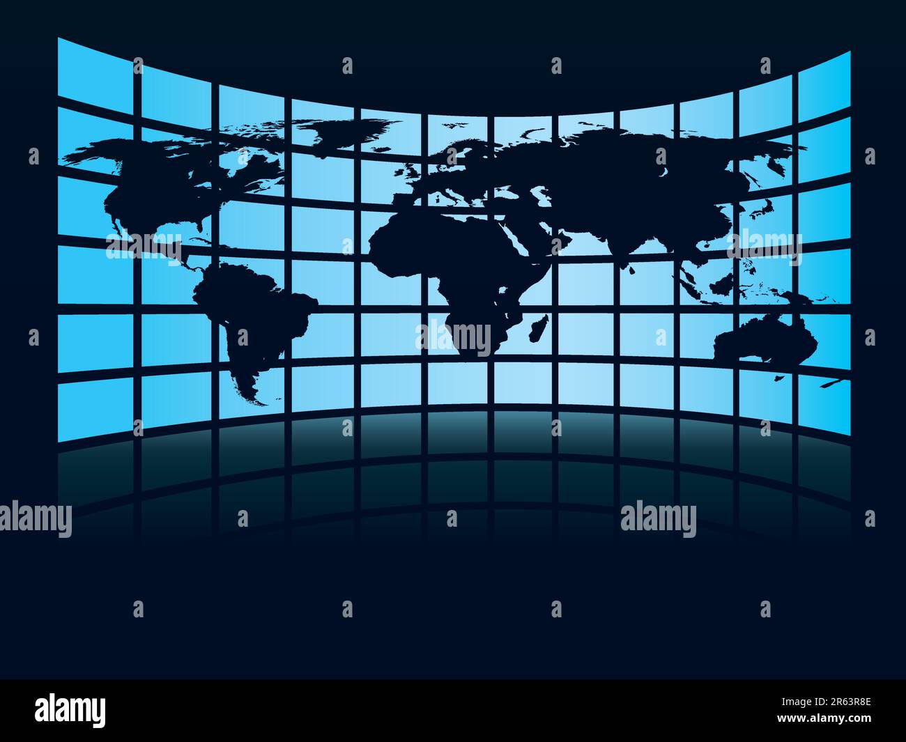 World map in a large display on a dark background, conceptual business ...
