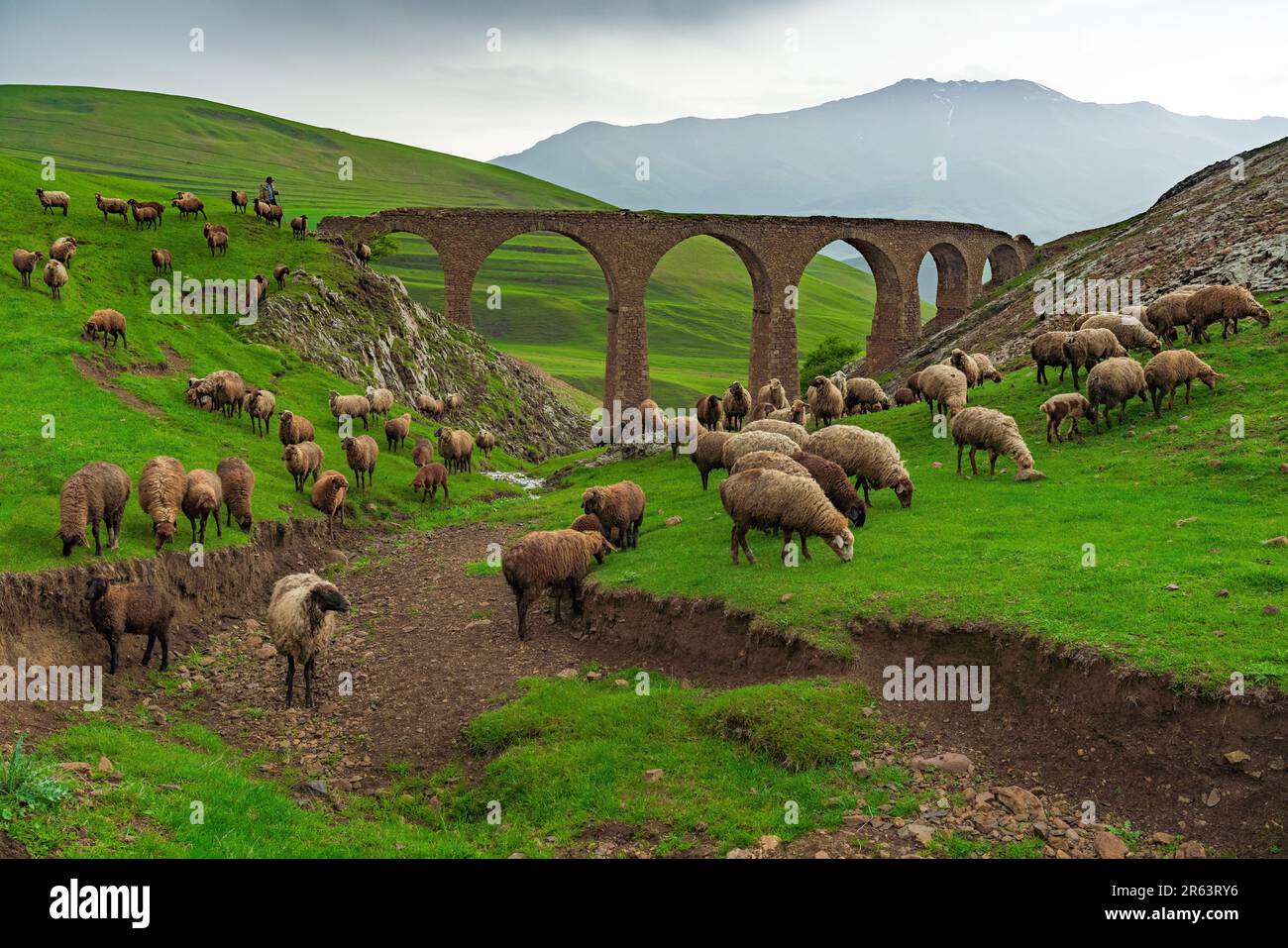 An ancient stone bridge in the suburbs of the city of Gadabay, built by ...