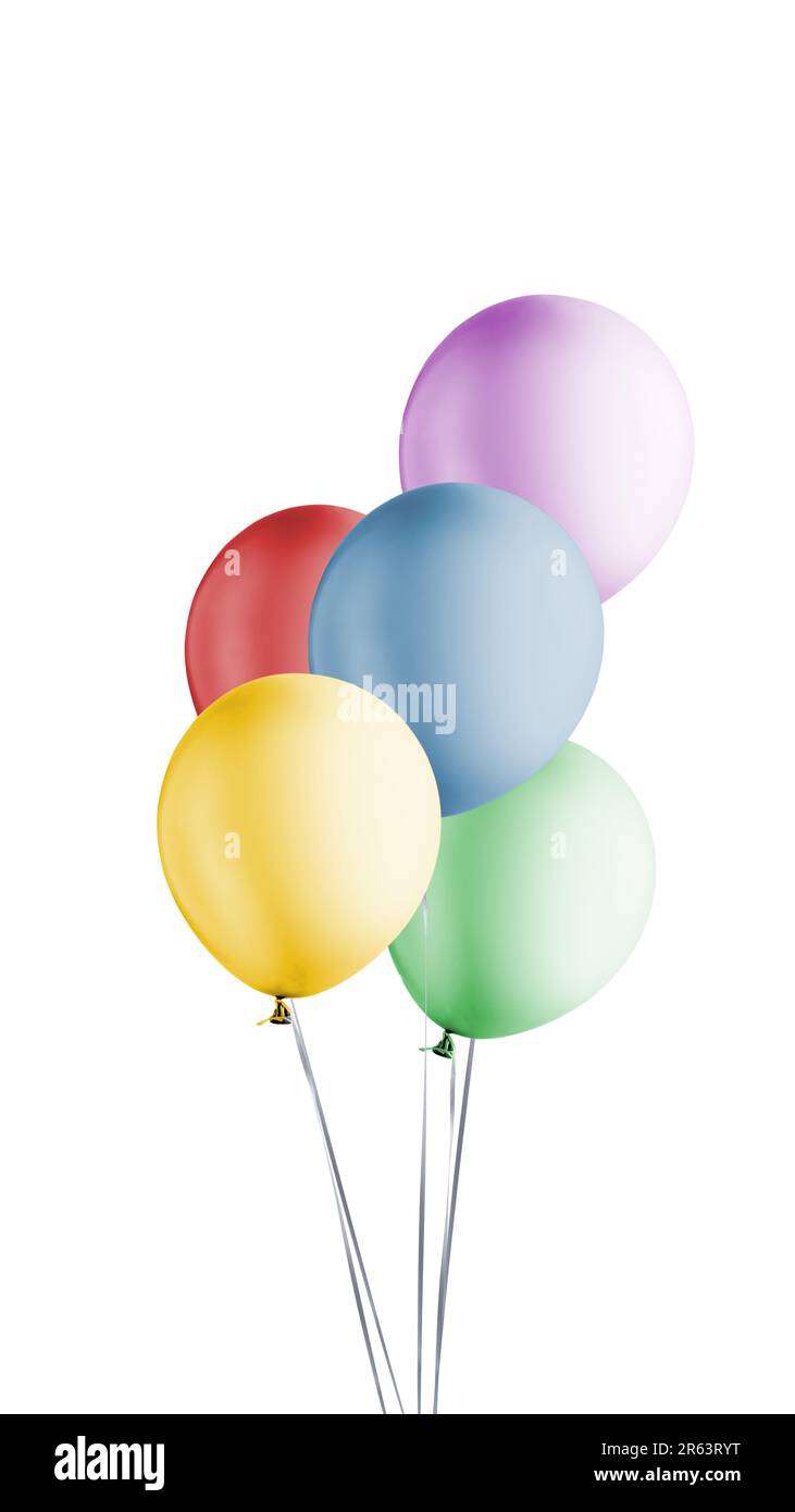 Colored birthday balloons on white background. Happy birthday concept ...