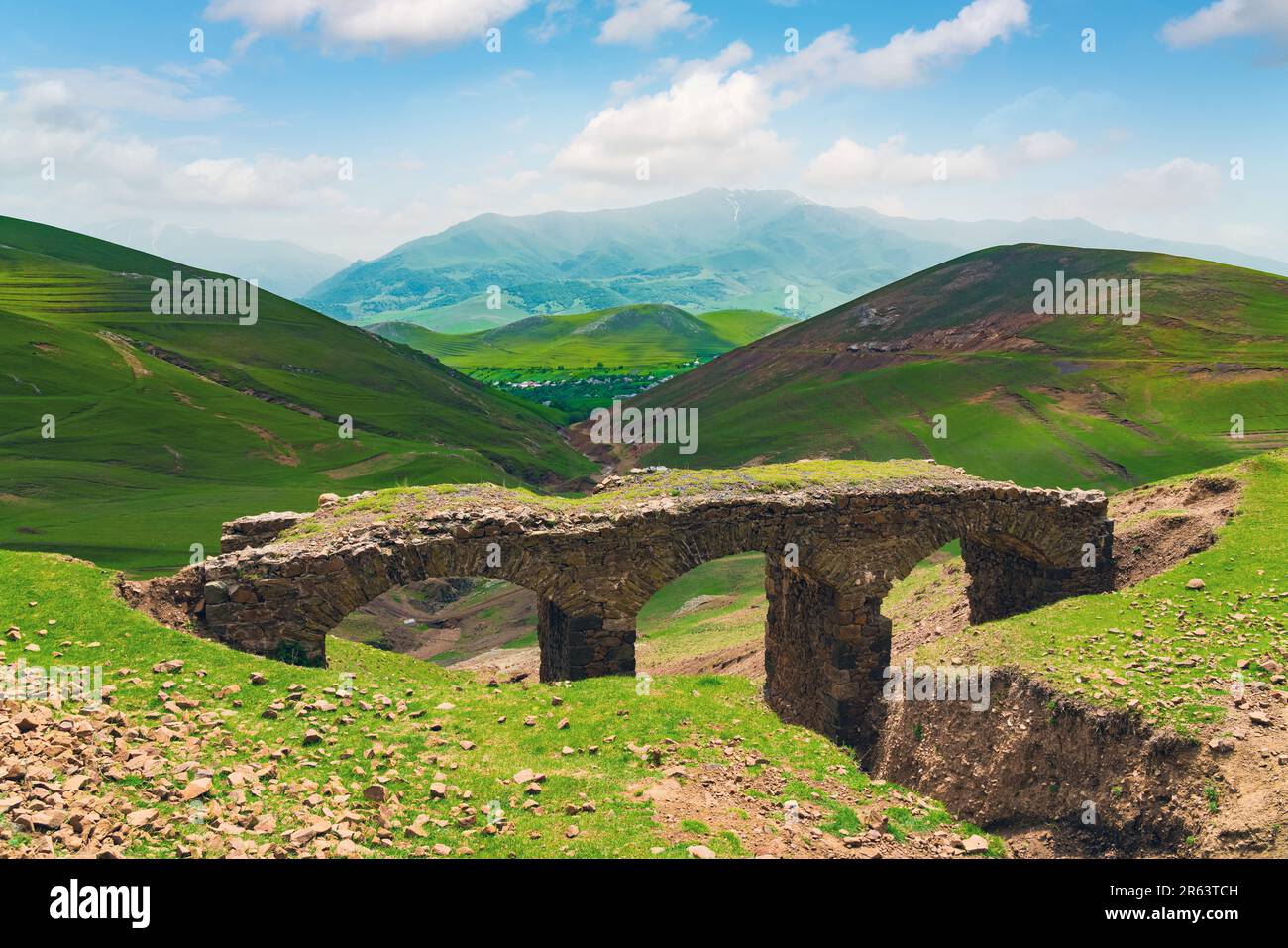 An ancient stone bridge in the suburbs of the city of Gadabay, built by ...
